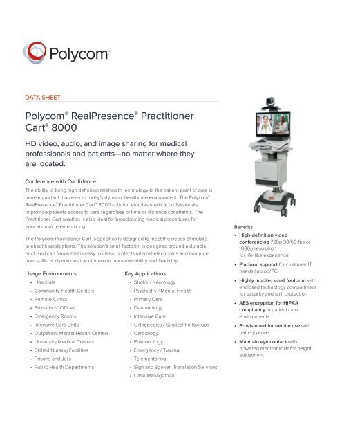 Polycom RealPresence Practitioner Cart 8000 Data Sheet