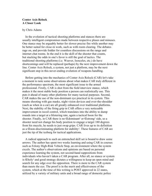 CAR (Center Axis Relock) System - Bridgeport Shooting Range