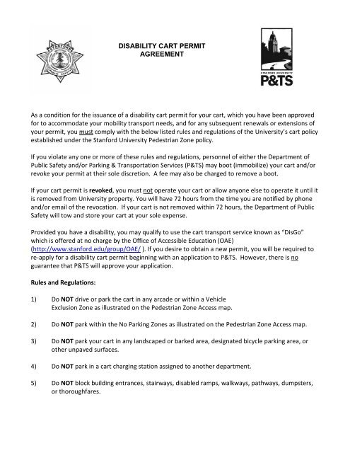 Disability Cart Permit Agreement - Stanford University Parking ...