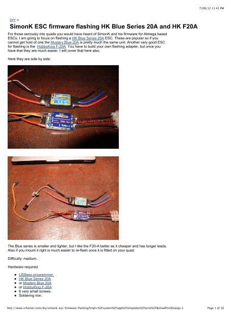 SimonK ESC firmware flashing HK Blue Series 20A ... - Hobby King