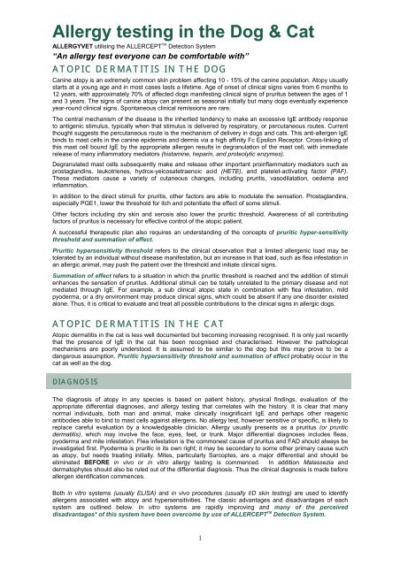 Allergy testing in the Dog & Cat - Axiom Veterinary Laboratories Ltd
