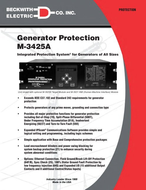 Generator Protection M‑3425A - Beckwith Electric Co., Inc.
