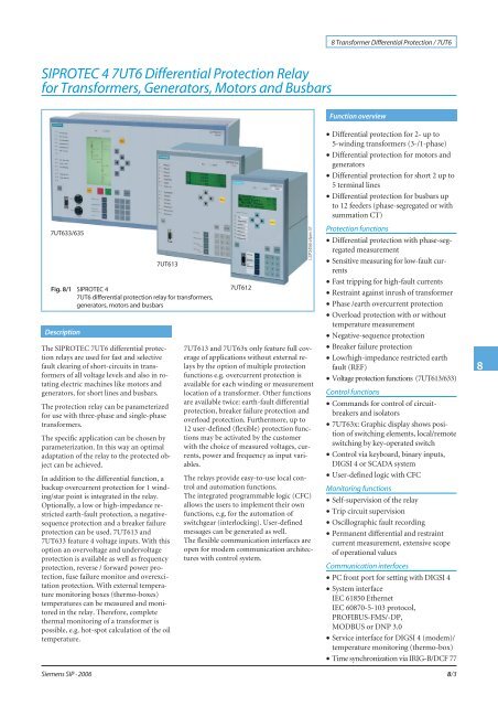 SIPROTEC 4 7UT6 Differential Protection Relay for ... - Siemens