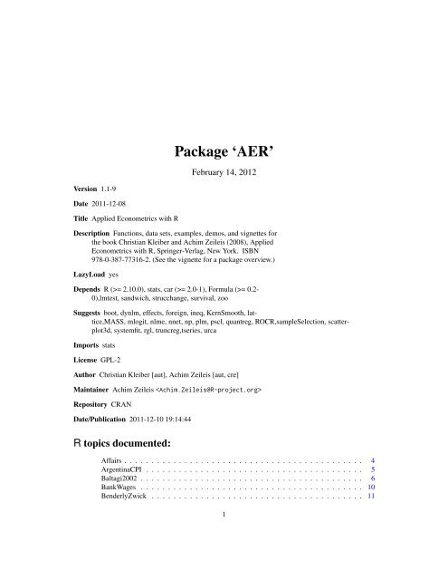 Package 'AER' - The Comprehensive R Archive Network