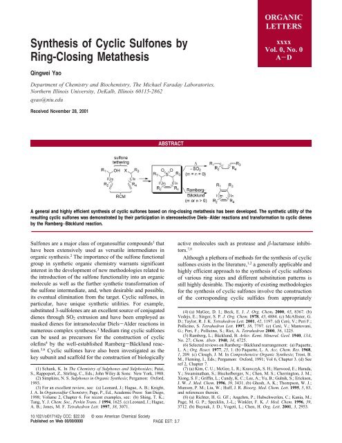 Synthesis Of Cyclic Sulfones By Ring Closing Metathesis