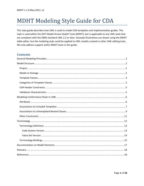 MDHT Modeling Style Guide for CDA