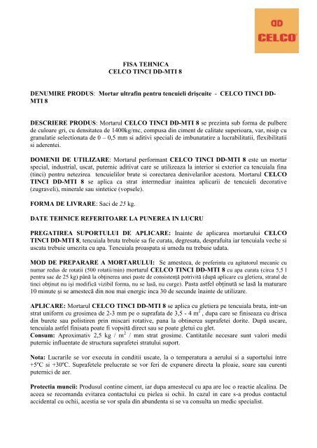 FISA TEHNICA CELCO TINCI DD-MTI 8 DENUMIRE ... - Celco SA
