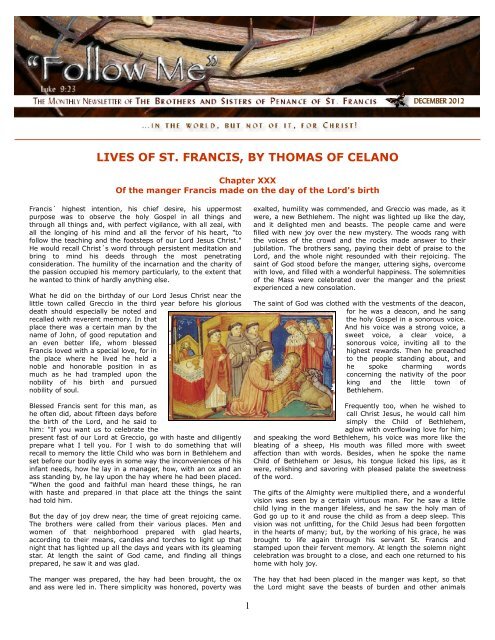 LIVES OF ST. FRANCIS, BY THOMAS OF CELANO - Brothers and ...