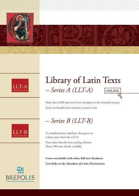Library of Latin Texts - Series A - Brepols Publishers