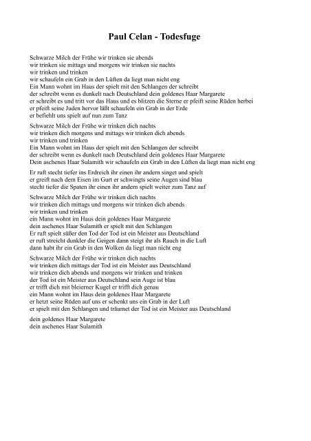 Paul Celan - Todesfuge - UebersetzenLieder
