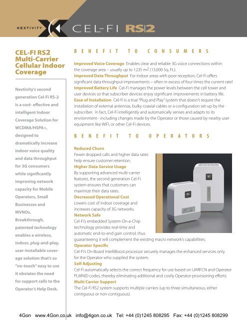 Nextivity RS2 Cel-Fi System Datasheet (PDF) - 4Gon