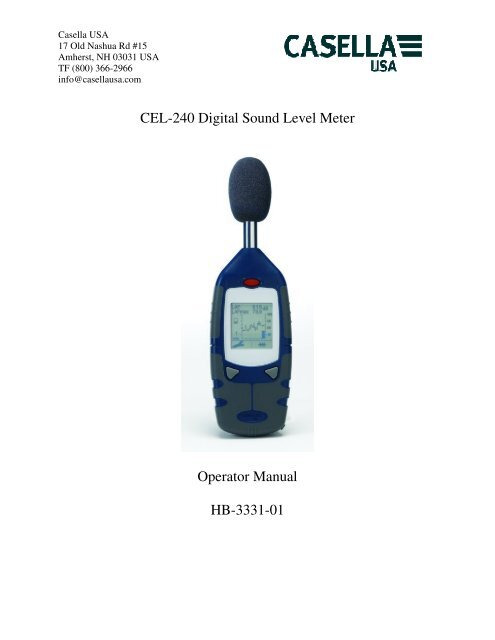 Casella CEL 240 Sound Level Meter Manual - Enviro-Equipment, Inc.
