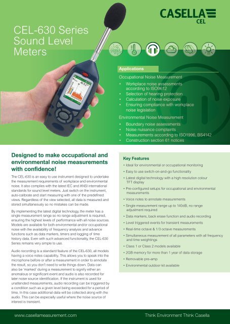 CEL-630 Series Sound Level Meters - Casella Measurement