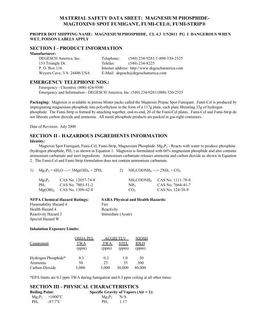 material safety data sheet: magnesium phosphide - Logbook Creator