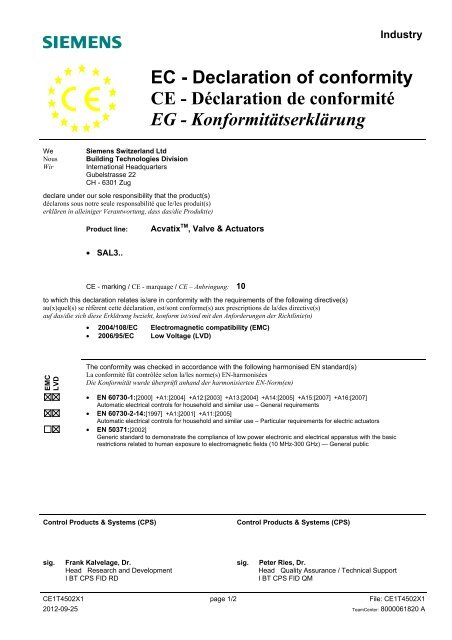 Declaration of conformity CE - Déclaration de conformité EG