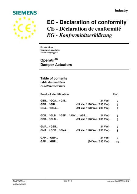 EC - Declaration of conformity CE - Déclaration de ... - Siemens