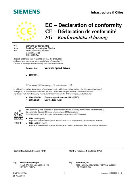 EC – Declaration of conformity CE - Siemens Building Technologies