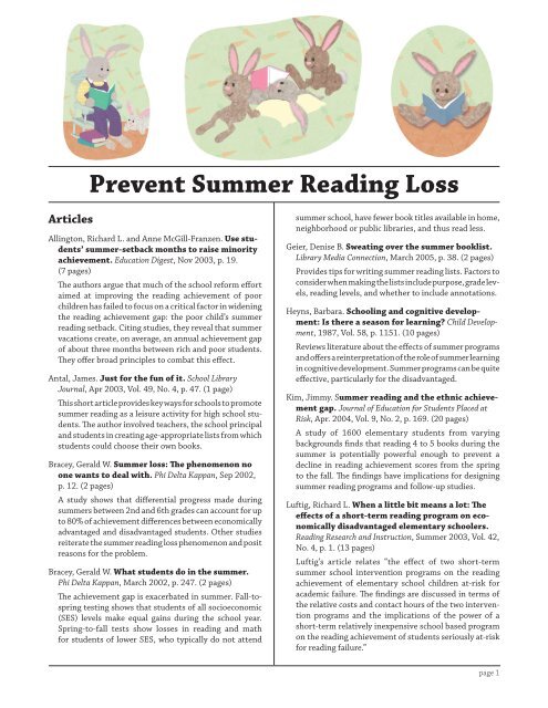 Preventing Summer Reading Loss - Alaska State Library