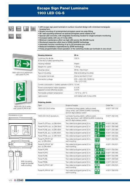 Escape Sign Panel Luminaire 1903 LED CG-S - CEAG