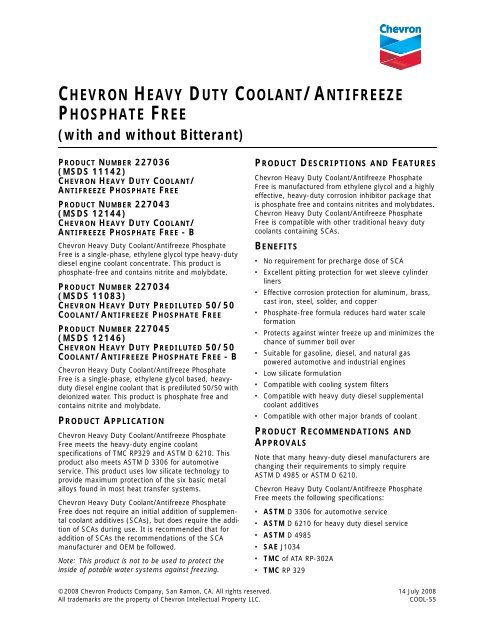 chevron heavy duty coolant/antifreeze phosphate free - Alexis Oil