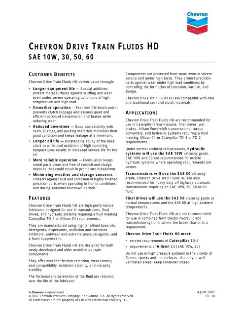 chevron drive train fluids hd sae 10w, 30, 50, 60 - Alexis Oil