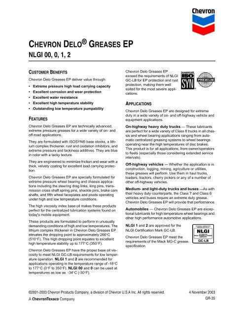 chevron delo® greases ep nlgi 00, 0, 1, 2 - Nelson Petroleum