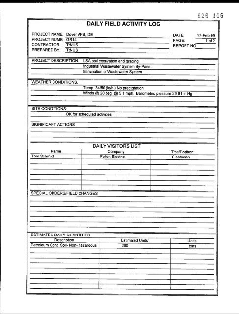 DAILY FIELD ACTIVITY LOG