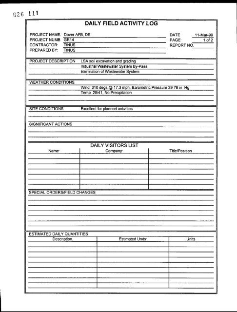 DAILY FIELD ACTIVITY LOG