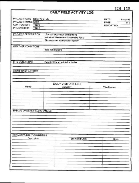 DAILY FIELD ACTIVITY LOG