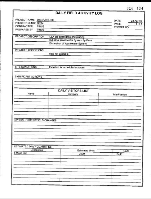 DAILY FIELD ACTIVITY LOG