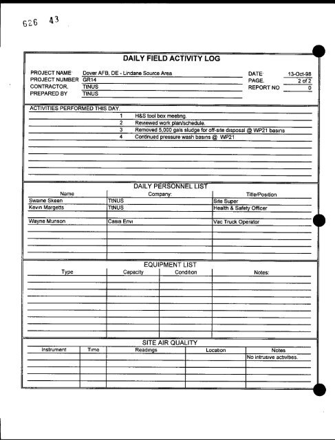 DAILY FIELD ACTIVITY LOG
