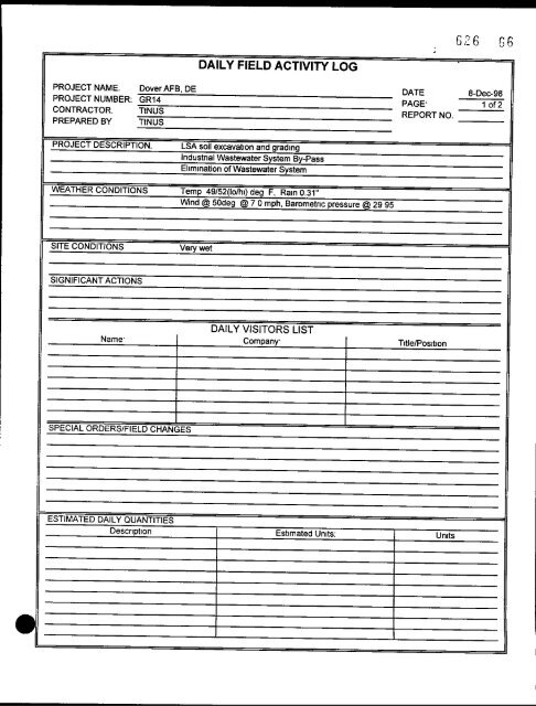 DAILY FIELD ACTIVITY LOG