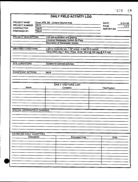 DAILY FIELD ACTIVITY LOG
