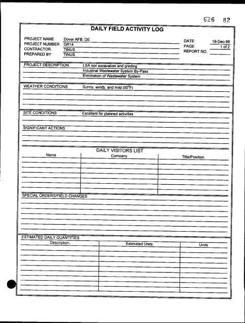DAILY FIELD ACTIVITY LOG