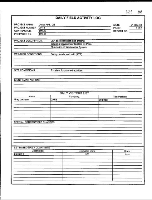 DAILY FIELD ACTIVITY LOG