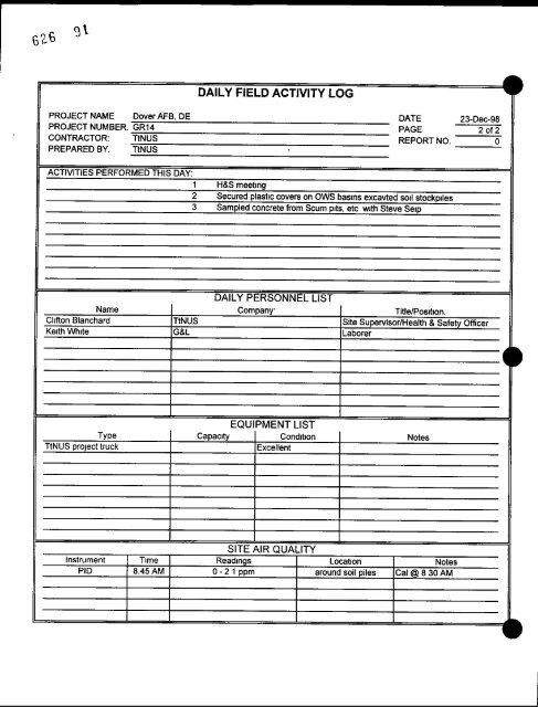 DAILY FIELD ACTIVITY LOG