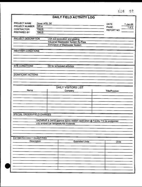 DAILY FIELD ACTIVITY LOG