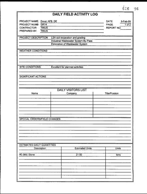 DAILY FIELD ACTIVITY LOG