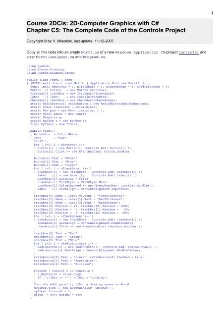 Course 2DCis: 2D-Computer Graphics with C# ... - V. Miszalok