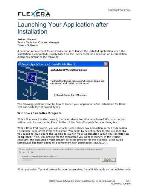 Launching Your Application after Installation - Flexera Software ...