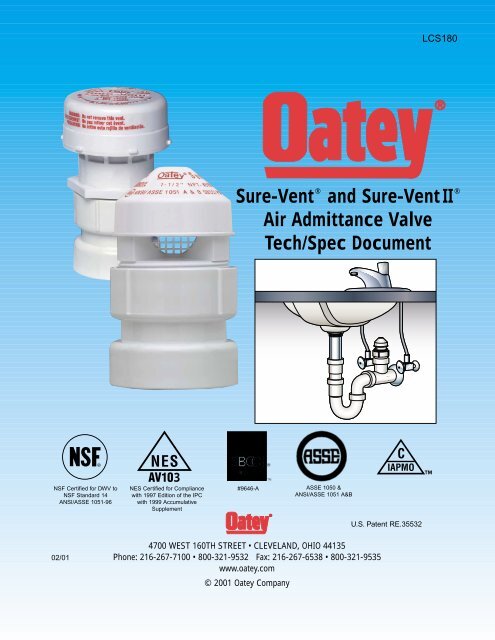 Sure-Vent® and Sure-Vent II® Air Admittance Valve ... - Oatey.com