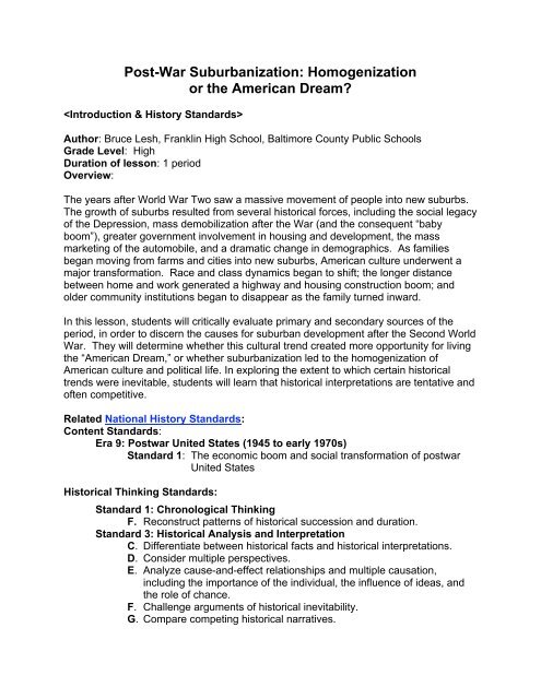 Post-War Suburbanization: Homogenization or the ... - UMBC