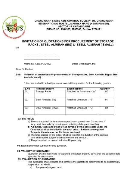 quotations for procurement of storage racks , steel almirah