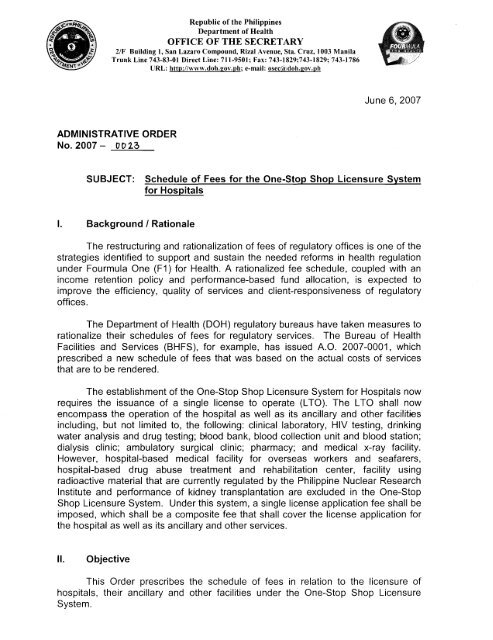 Administrative Order No. 2007-0023 - Department of Health