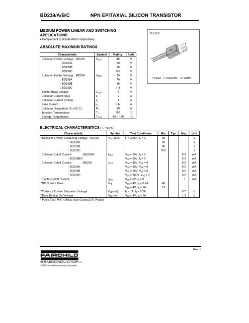 BD239/A/B/C NPN Epitaxial Silicon Transistor - EBG - Darmstadt