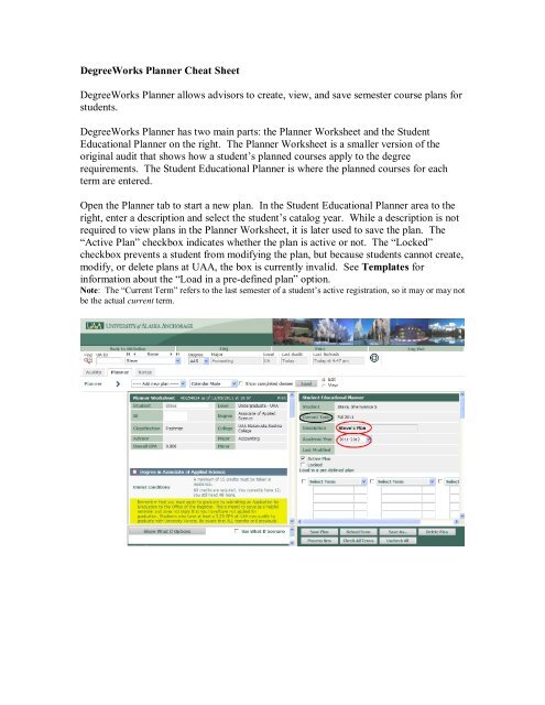 DegreeWorks Planner Cheat Sheet DegreeWorks Planner allows ...