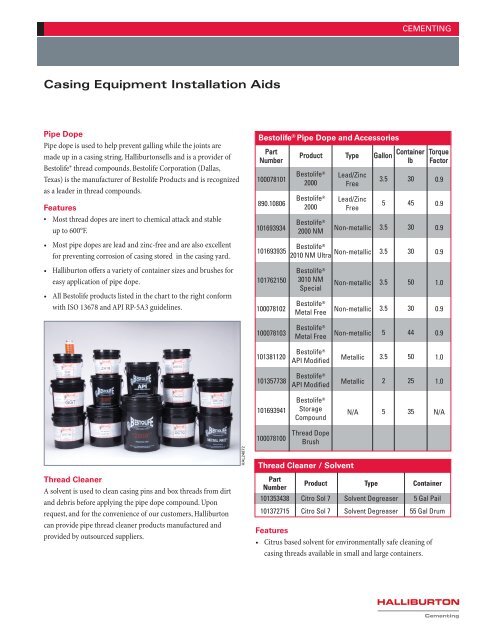 Casing Equipment Installation Aids - Halliburton