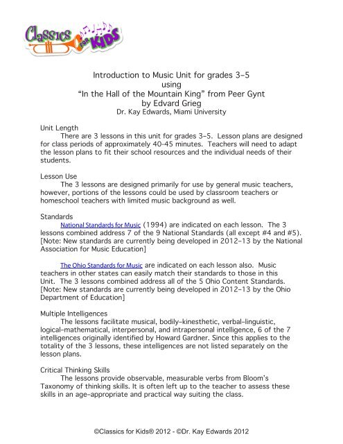 Introduction to Music Unit for grades 3–5 using “In ... - Classics for Kids