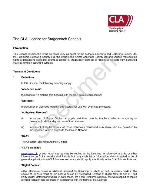 The CLA Licence for Stagecoach Schools - CLA Schools - Copyright ...