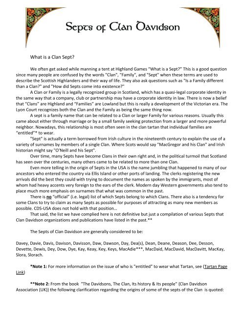 What is a Clan Sept? - Clan Davidson Society USA